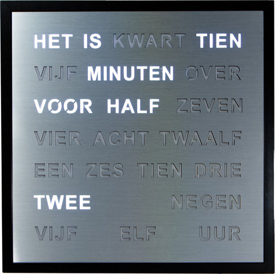 Intertime | Woordklok | Wandklok | 40x40 | Zilver | Nederlands | bol