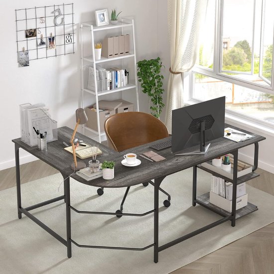 L Vorm Bureau 155 x 110 cm Met Planken Omkeerbare Ronde Hoek Computer ...