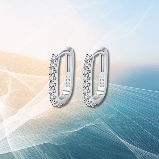 Oorringen - Oorbellen - 925 Sterling zilver - Silver - rechthoekig - zirkonia -... | bol