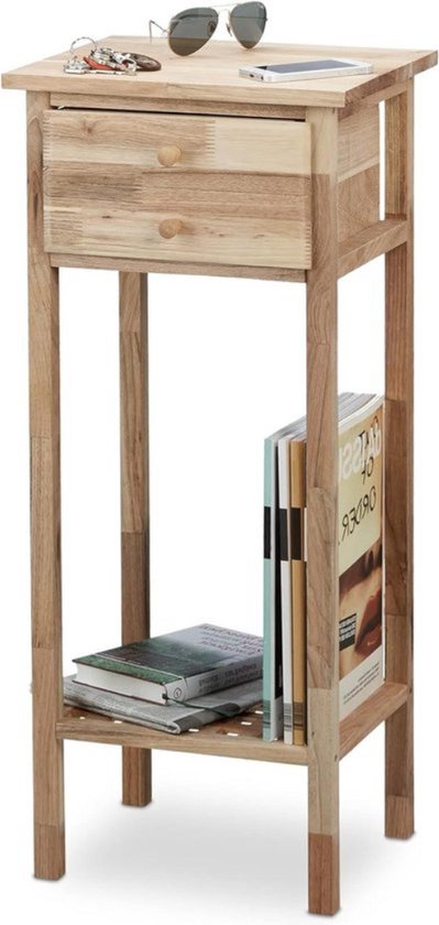 Bijzettafel met lade - Notenhout - Houten telefoontafel - 80x35x30 cm | bol