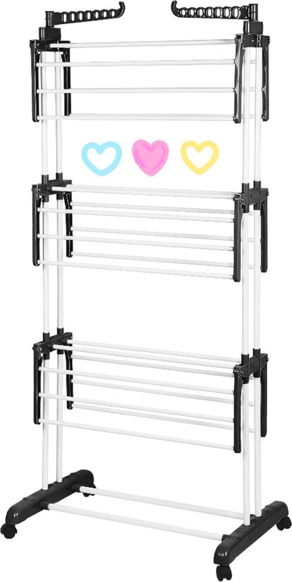 Opvouwbaar droogrek toren voor binnen en buiten met 3 etages en wielen ...
