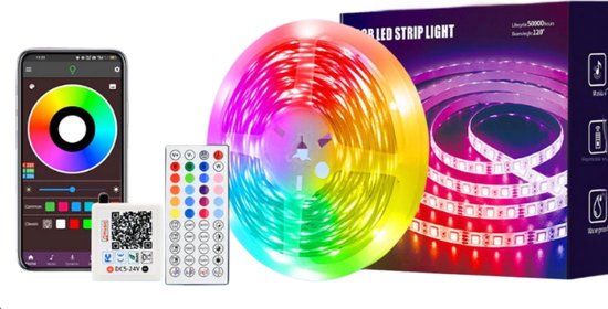 Led strip 15 meter - 20 RGB kleuren - bedienbaar met app of ...