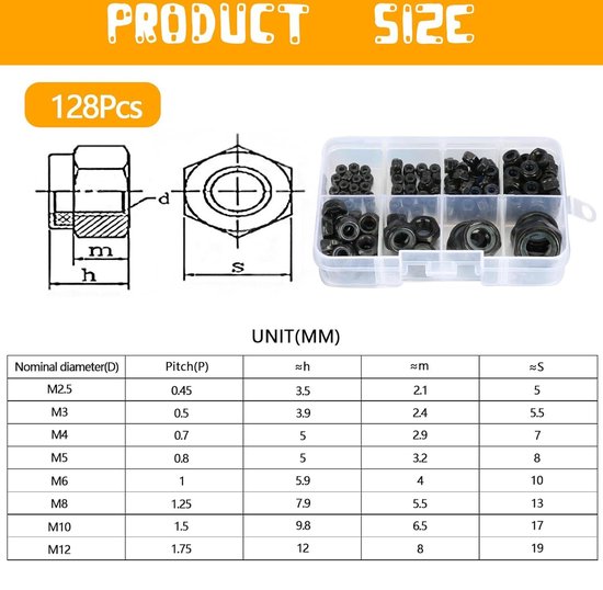 Zelfborgende moeren set van 128 stuks - DIN 985 - zeskantmoeren ...