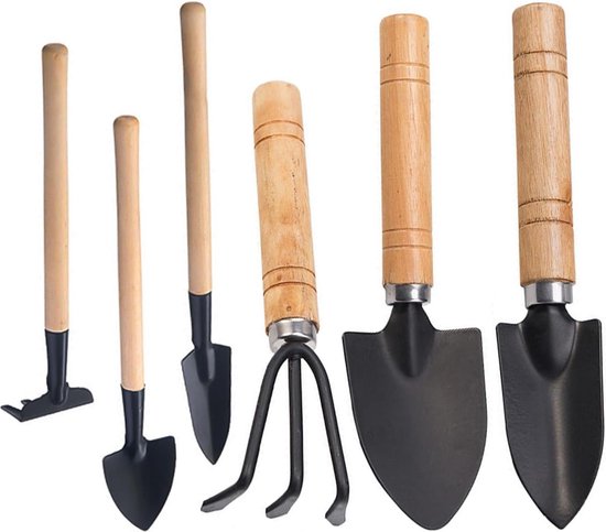 Set van 6 mini-tuingereedschap - mini-schep en tuinhark - anti-roest en ...