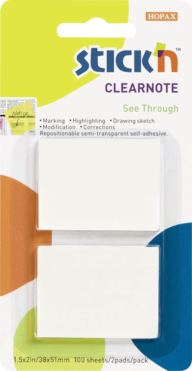 Stick'n Clear note, kleine doorzichtige notes, 38x51mm, 2x 50 sticky ...