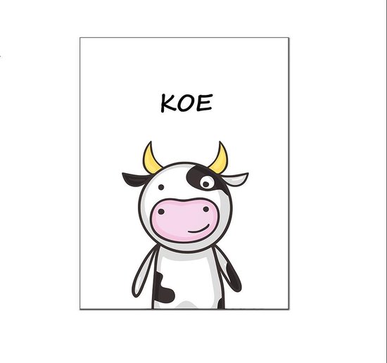 Postercity - Canvas Poster set Blije Hert Koe Schaap Vos Big Ezel met ...