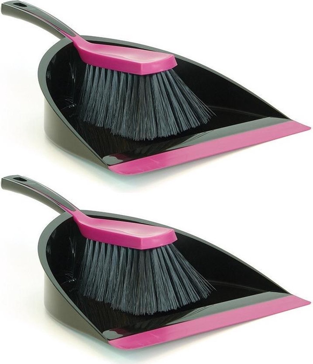 2x Stoffer en blik zwart/roze - Sorbo kunststof kamerveger/handveger ...