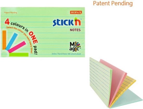 Stick'n Memoblok Magic Sticky Notes - 76x127mm - 4x Pastel Kleuren 100 ...