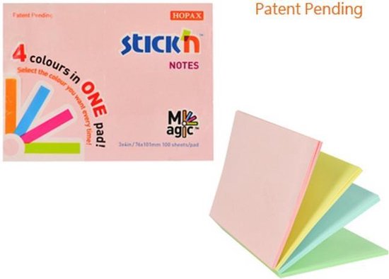 Stick'n Memoblok - Magic Sticky Notes - 76x101mm - 4x Verschillende ...