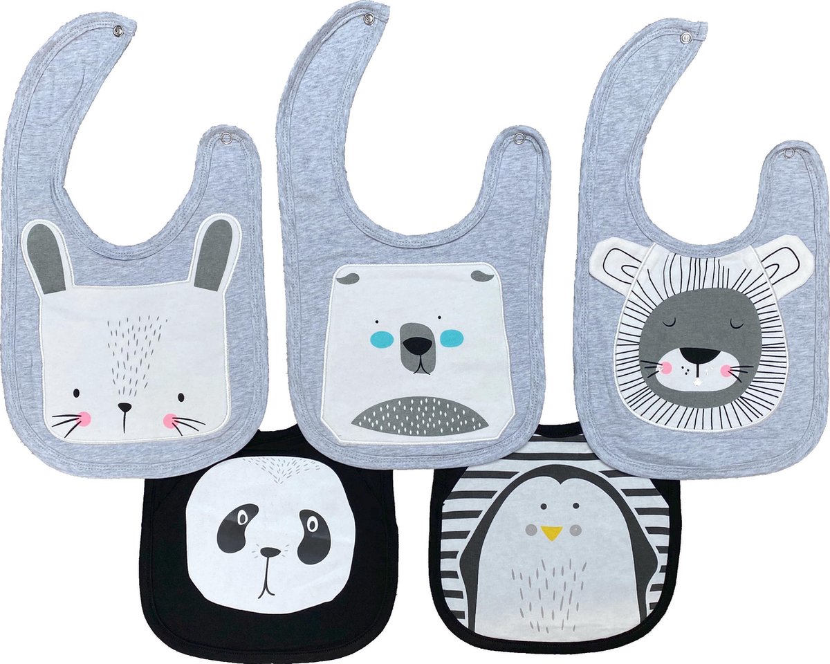 Slabber Baby set (5 stuks) – Unieke varianten: Panda, IJsbeer, Pinguïn ...
