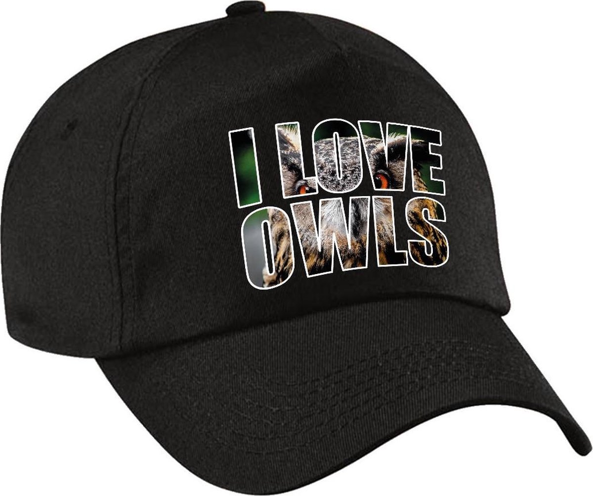 I love owls pet / baseball cap zwart voor dames en heren - Oehoe uil ...