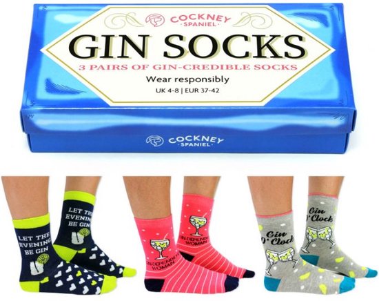 GIN dames sokken Gin Socks - 3 paar in een geschenk doos - maat 37-42 ...