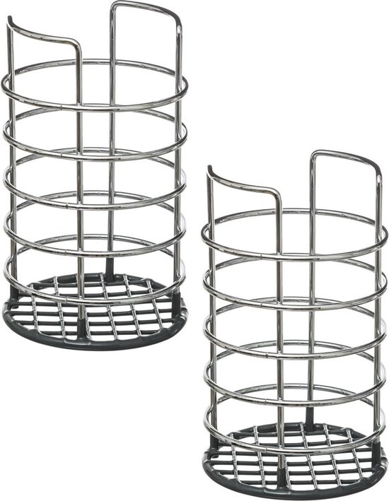 Set van 2x stuks ronde keukengerei houder zilver 19,5 cm van RVS ... Set van 2x stuks ronde keukengerei houder zilver 19,5 cm van RVS ...