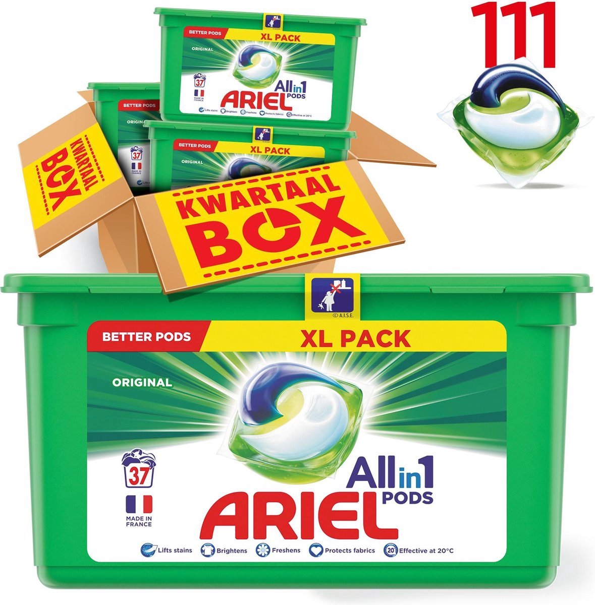 Ariel Tout en 1 Dosettes Color Detergent - Value Pack 3 x 37 Lavages ...