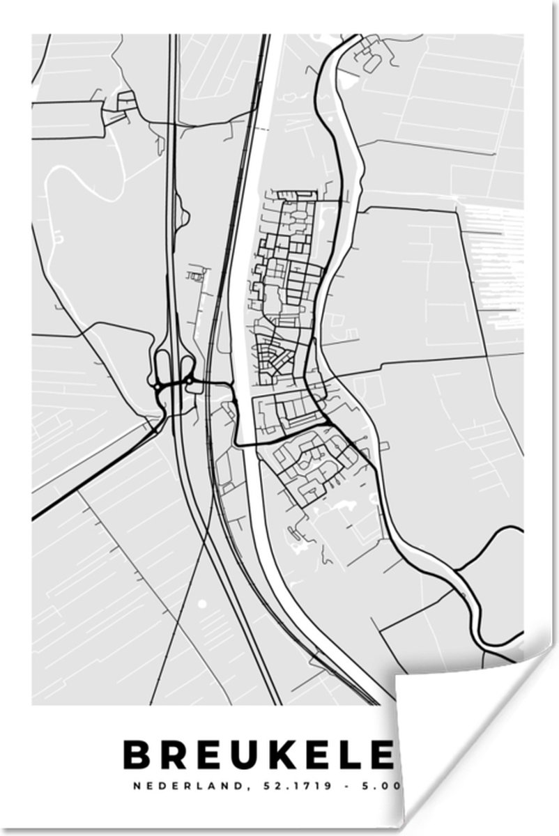 Poster Breukelen - Plattegrond - Zwart Wit - Kaart - Nederland ...