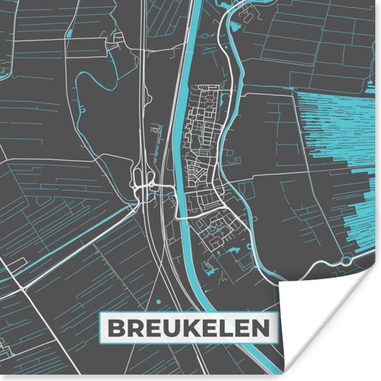 Poster Breukelen - Blauw - Stadskaart - Plattegrond - Kaart - 50x50 cm ...