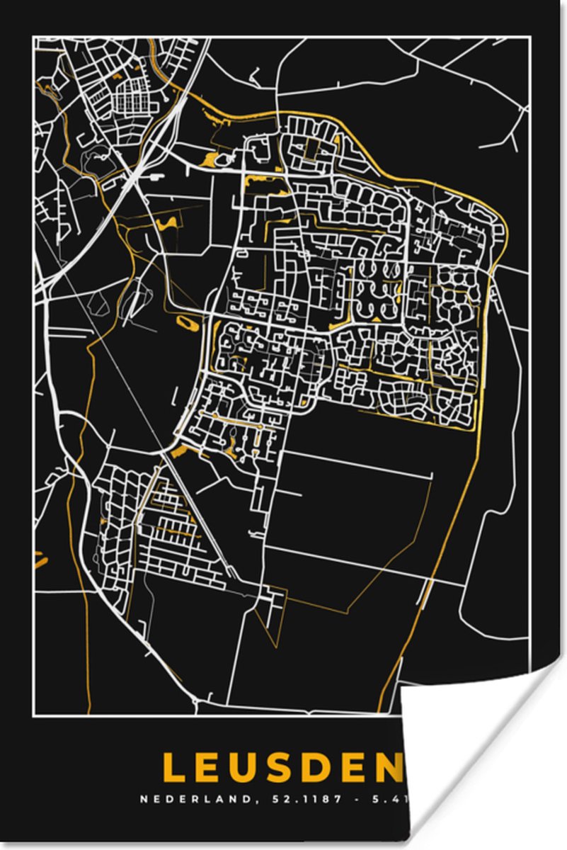 Affiche Leusden - Plan de la ville - Or - Carte - Plan d'étage ...