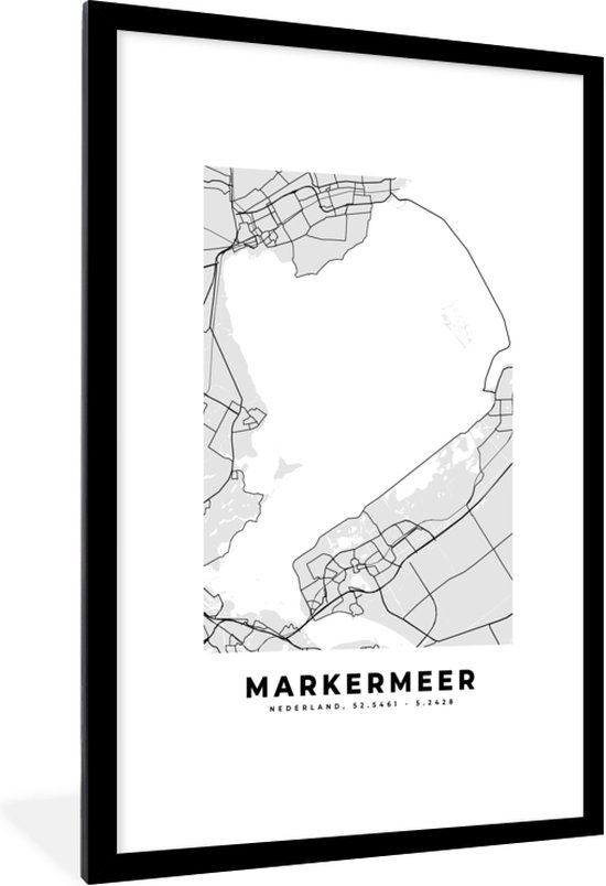 Fotolijst incl. Poster - Markermeer - Plattegrond - Nederland - Kaart ...