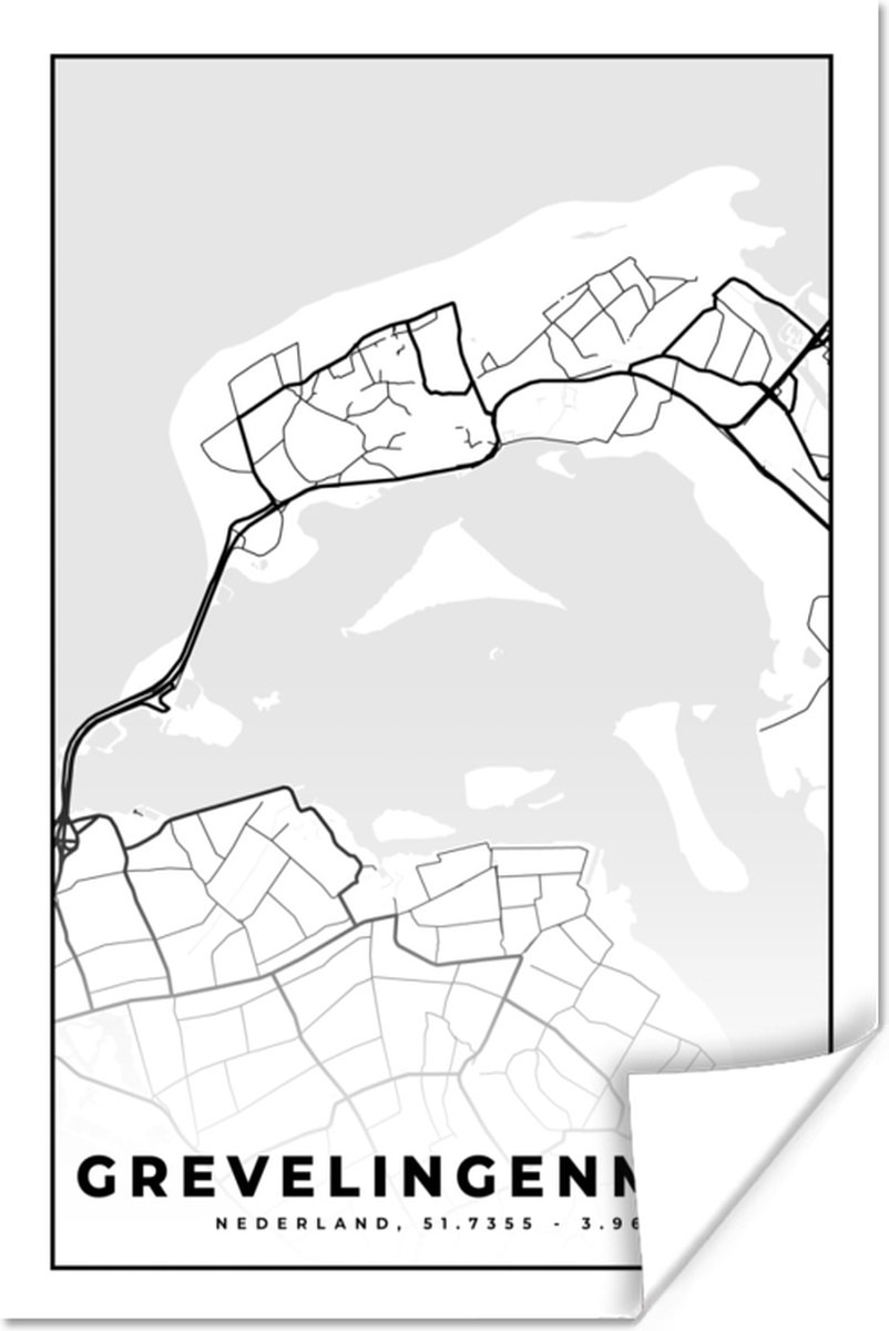 Poster Kaart - Grevelingenmeer - Stadskaart - Plattegrond - Zeeland ...