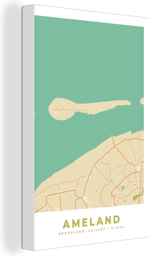 Canvas Schilderij Eiland - Ameland - Kaart - Plattegrond - Stadskaart ...