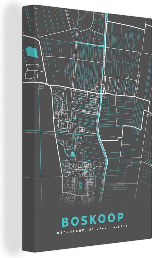 Canvas Schilderij Boskoop - Kaart - Plattegrond - Blauw - Stadskaart ...
