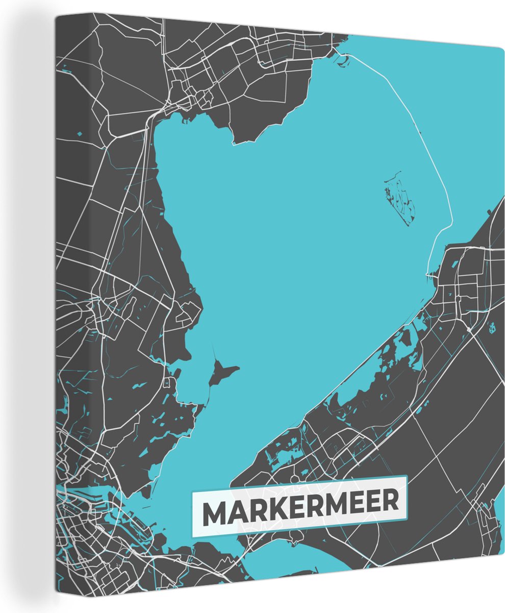 Canvas Schilderij Stadskaart - Water - Markermeer - Nederland - Kaart ...