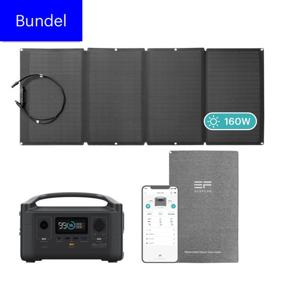 EcoFlow River met 160W Solar panel bundel - Draagbare elektrische Accu ...