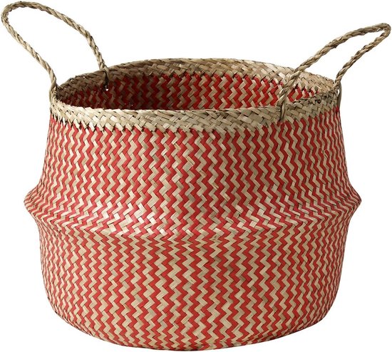Rond geweven mandje met natuurlijke en rode zeebies | bol.com
