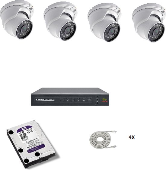 Partizan beveiligingscamera set met 4 x IPD-5SP-IR camera's, 1 x 4 ...