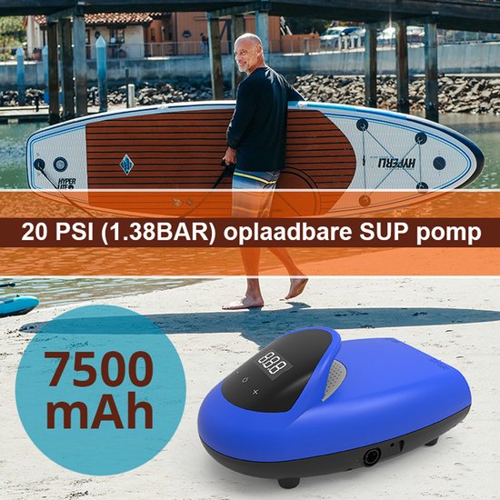 Aquaboard Supboard pomp- suppomp met accu compressor luchtpomp 7500 mAh ...