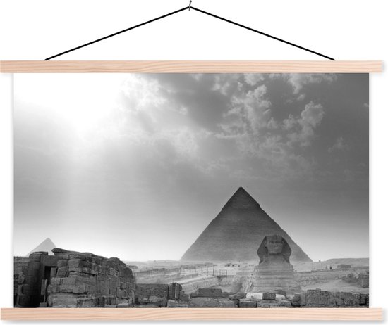 De Sfinx van Gizeh en piramide in een zandstorm - zwart wit | bol.com