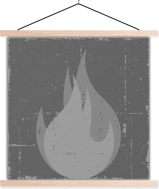 Schoolplaat - Tekening van een vlam - zwart wit - 90x90 cm - Blanke ...