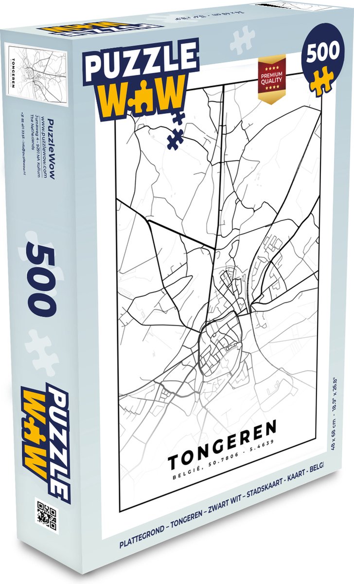 Puzzel Plattegrond – Tongeren – Zwart Wit – Stadskaart - Kaart - België ...