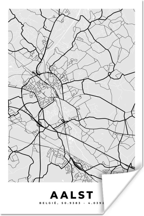 Poster Zwart Wit – België – Plattegrond – Stadskaart – Kaart – Aalst ...