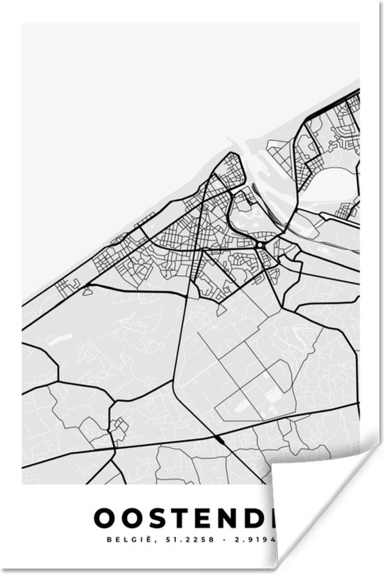 Poster België – Oostende – Stadskaart – Kaart – Zwart Wit – Plattegrond ...