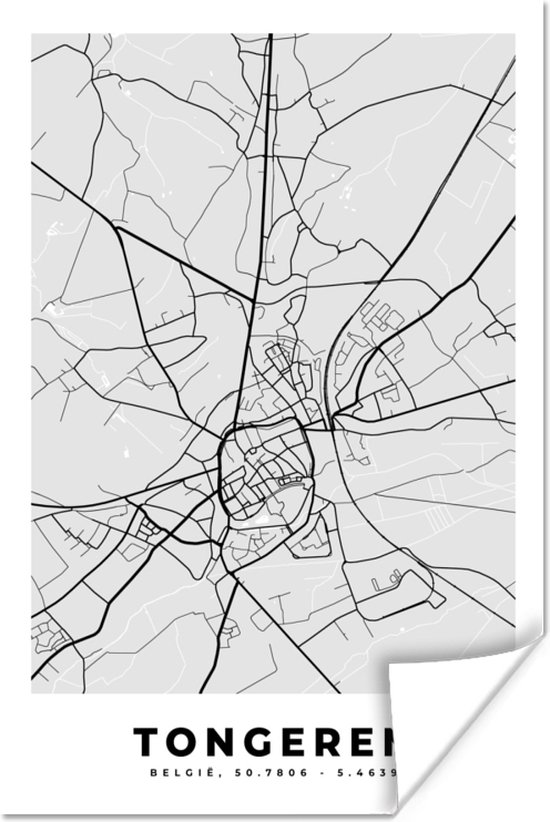 Poster België – Tongeren – Stadskaart – Kaart – Zwart Wit – Plattegrond ...