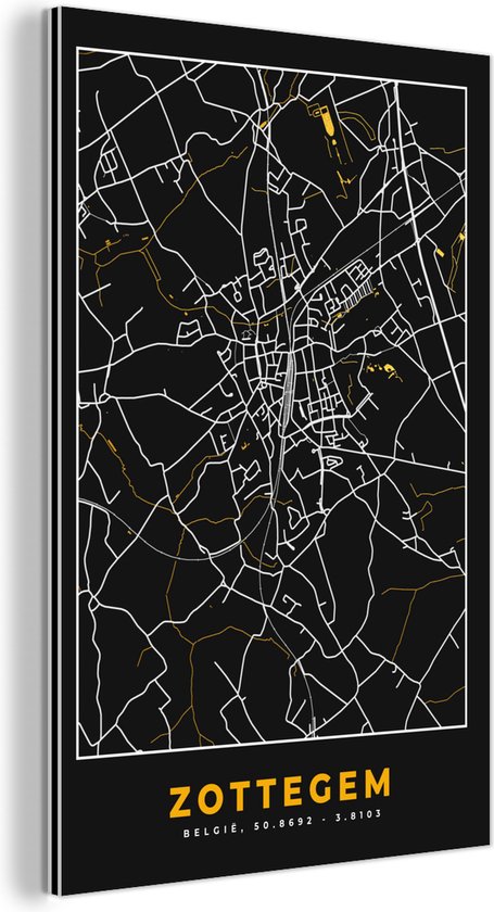 Wanddecoratie Metaal - Aluminium Schilderij - Kaart - Goud ...