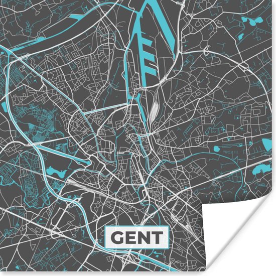 Poster België – Gent – Stadskaart – Kaart – Blauw – Plattegrond - 50x50 ...