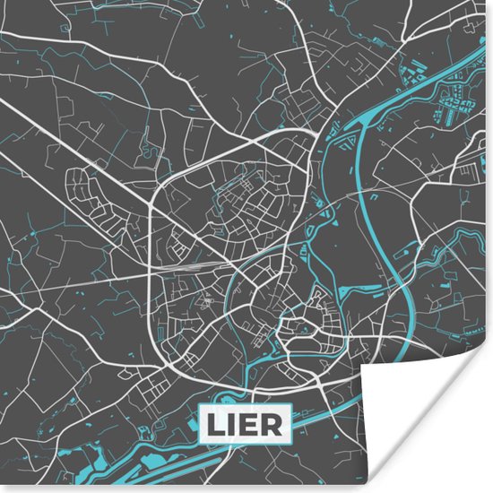 Poster België – Lier – Stadskaart – Kaart – Blauw – Plattegrond - 30x30 ...