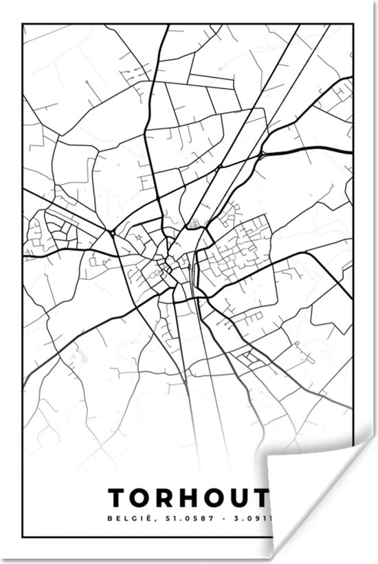 Poster België – Torhout – Stadskaart – Kaart – Zwart Wit – Plattegrond ...