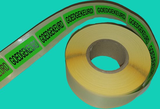 Sticker met "Goedgekeurd" erop - Formaat: 40 x 20 mm - Materiaal: groen ...