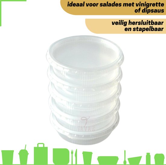 Saus en Saladebakje met deksel 125ml/125cc | 100 Stuks | Rond | PP ...