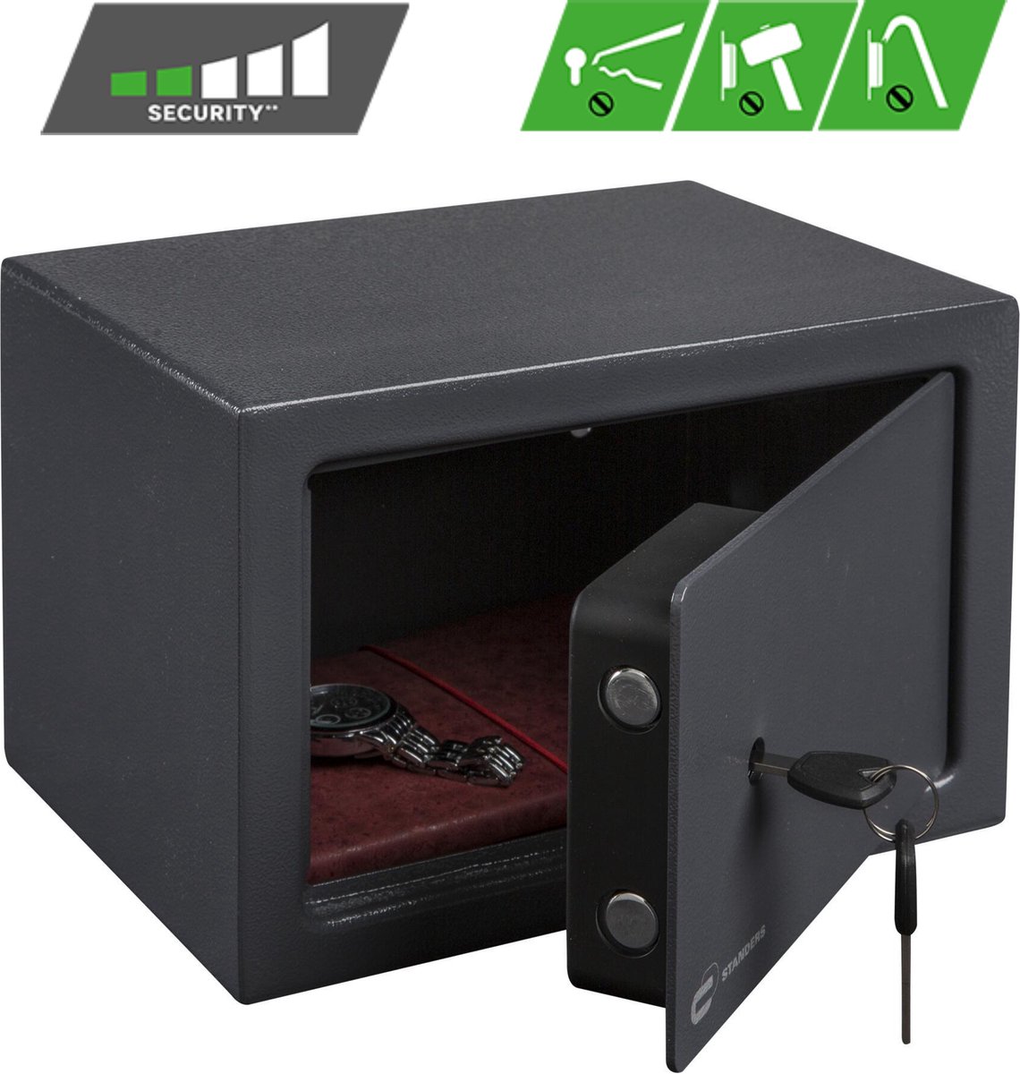 STANDERS - kluis met sleutelslot - 9L - 18 x 20 x 28 cm - muurkluis ...