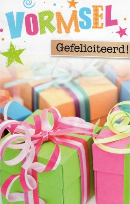 Gefeliciteerd met je vormsel! Een kleurrijke wenskaart met diverse ...