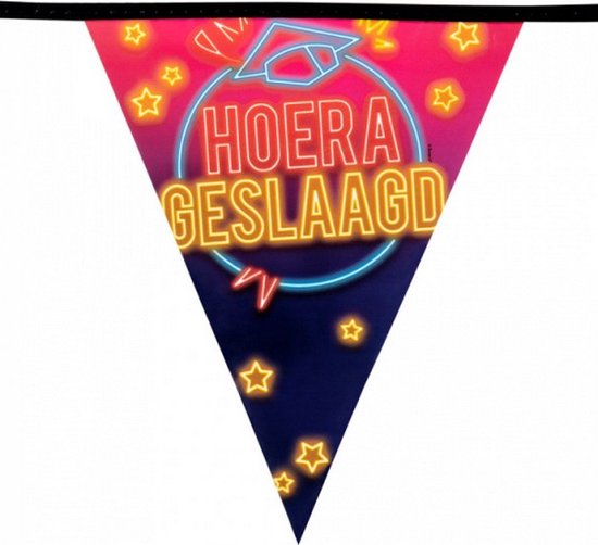 vlaggenlijn Hoera Geslaagd 6 meter polyetheen rood/blauw | bol