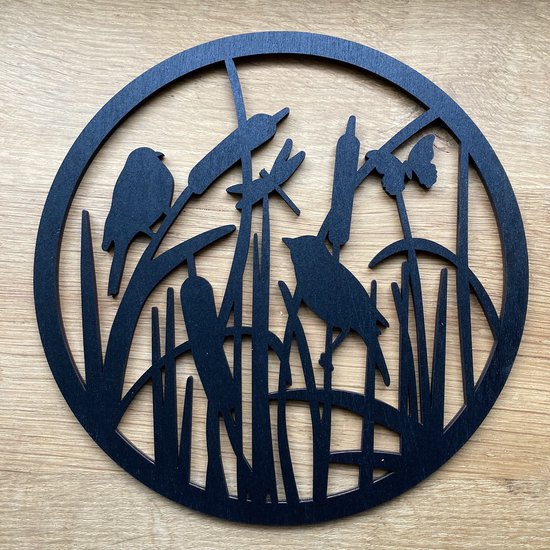 Wanddecoratie Vogels in riet. Hout. 20x20cm. | bol