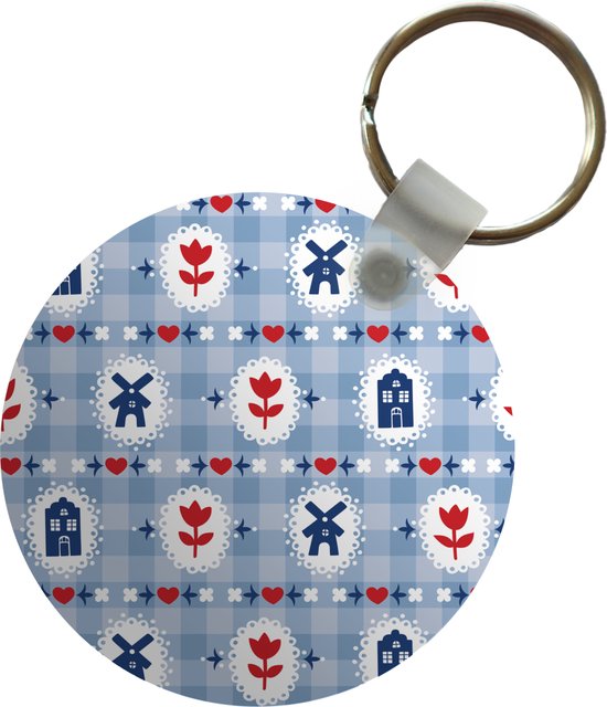 Sleutelhanger - tekening van Delfts blauw patroon - Plastic - Rond ...