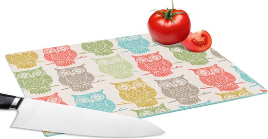 Glazen Snijplank - 28x20 - Patronen - Uil - Vogels - Snijplanken Glas | bol