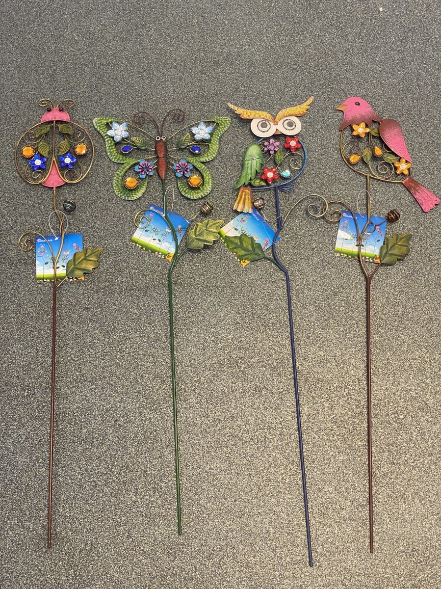 Metalen tuinstekers ''lieveheersbeestje/vlinder/uil/vogel" - Set van 4 ...