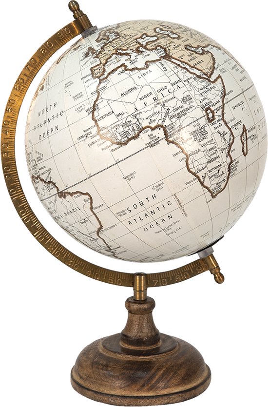 Clayre & Eef Wereldbol 22x33 cm Bruin Beige Hout Metaal Globe Aardbol ...